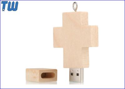 China Natural Wooden Cross 128GB USB Thumb Drives Christmas Gifts Free Key Ring for sale