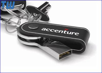 China Leather Key Chain Swivel 4GB Pen Drive 3D Debossed Logo USB Memory Stick for sale