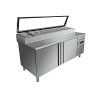 China Commercial Stainless Steel Double Temperature Pizza Preparation Table with Adjustable Shelves for sale