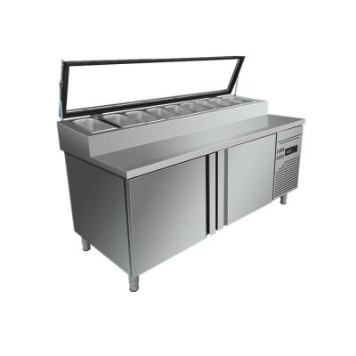 China Commercial Stainless Steel Double Temperature Pizza Preparation Table with Adjustable Shelves for sale
