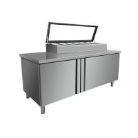 China Commercial Stainless Steel Double Temperature Pizza Preparation Table with Adjustable Shelves for sale