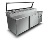 China Commercial Stainless Steel Double Temperature Pizza Preparation Table with Adjustable Shelves for sale