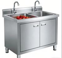 China Stainless Steel Double Basin Sink with Corrosion Resistance, Adjustable Height Legs, and Heavy-Duty Capacity for Commercial Kitchens for sale