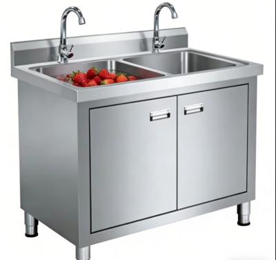 China Stainless Steel Double Basin Sink with Corrosion Resistance, Adjustable Height Legs, and Heavy-Duty Capacity for Commercial Kitchens for sale