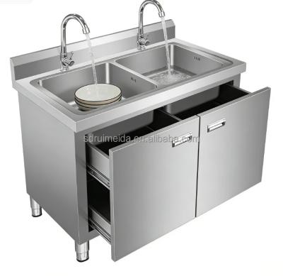 China Factory Direct Stainless Steel Double Bowl Sink with Corrosion Resistance, Adjustable Height Legs, and Heavy-Duty Capacity for sale