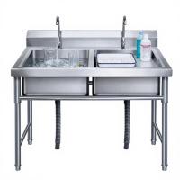 China Commercial Kitchen Stainless Steel Double Bowl Sink with Adjustable Height Legs Corrosion Resistance and Heavy-Duty Capacity for sale