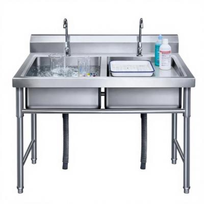 China Commercial Kitchen Stainless Steel Double Bowl Sink with Adjustable Height Legs Corrosion Resistance and Heavy-Duty Capacity for sale