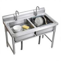 China Commercial Kitchen Stainless Steel Double Bowl Sink with Adjustable Height Legs Corrosion Resistance and Heavy-Duty Capacity for sale