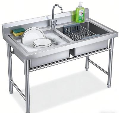 China Stainless Steel Commercial Kitchen Sink with Corrosion Resistance Adjustable Height Legs and Heavy-Duty Capacity for sale