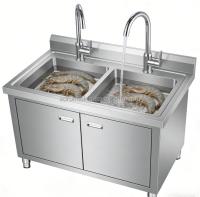 China Heavy-Duty Double Bowl Stainless Steel Sink with Corrosion Resistance and Adjustable Height Legs for Commercial Kitchens for sale