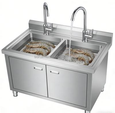 China Heavy-Duty Double Bowl Stainless Steel Sink with Corrosion Resistance and Adjustable Height Legs for Commercial Kitchens for sale