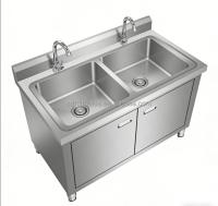 China Heavy-Duty Double Bowl Stainless Steel Sink with Corrosion Resistance and Adjustable Height Legs for Commercial Kitchens for sale