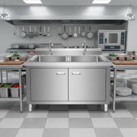 China Stainless Steel Sink with Storage Cabinet Featuring 300 kg/㎡ Load Capacity, Adjustable Height Legs, and Corrosion Resistance for sale