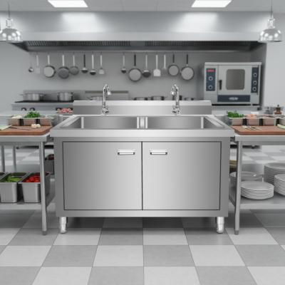 China Stainless Steel Sink with Storage Cabinet Featuring 300 kg/㎡ Load Capacity, Adjustable Height Legs, and Corrosion Resistance for sale