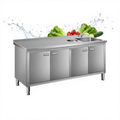 China Thick Stainless Steel Anti-rust Commercial Kitchen Sink with Adjustable Height Legs and Storage Cabinet for sale