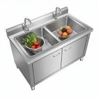 China 304 Stainless Steel Double Sink Basin with Adjustable Height Legs and 300 kg/㎡ Load Capacity for Commercial Kitchens for sale
