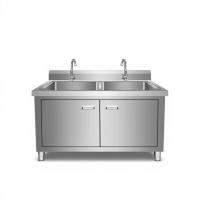 China 304 Stainless Steel Double Sink Basin with Adjustable Height Legs and 300 kg/㎡ Load Capacity for Commercial Kitchens for sale
