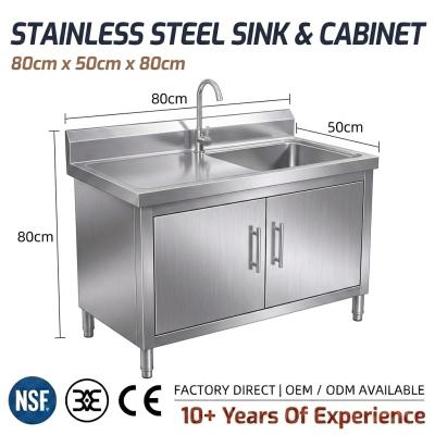 China 304 Stainless Steel Commercial Kitchen Sink with 300 kg/㎡ Load Capacity Adjustable Height Legs and Corrosion Resistance for sale