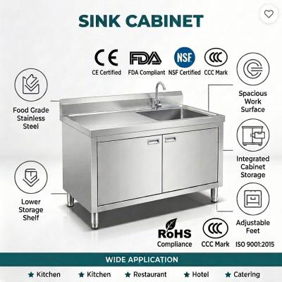 China Customizable 304 Stainless Steel Sink Cabinet with 300 kg/㎡ Load Capacity, Adjustable Height Legs, and Corrosion Resistance for sale