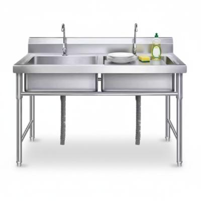China Customizable Size Corrosion Resistant Heavy-Duty Stainless Steel Double Bowl Commercial Kitchen Sink for sale