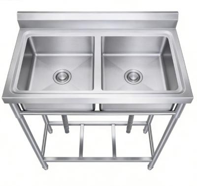 China Heavy-Duty Capacity Stainless Steel Double Bowl Sink with Self-Cleaning Coating and Polished Finish for Commercial Kitchens for sale