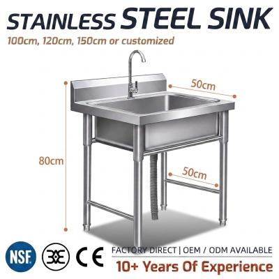 China NSF Certified 304 Stainless Steel Commercial Kitchen Sink with 500 kg/㎡ Load Capacity for sale