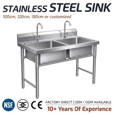 China NSF Certified Stainless Steel Commercial Kitchen Sink with 500 kg/㎡ Load Capacity and Corrosion Resistance for sale