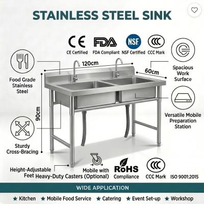 China Customizable Size Stainless Steel Sink with Corrosion Resistance and Heavy-Duty Capacity for Commercial Kitchens for sale