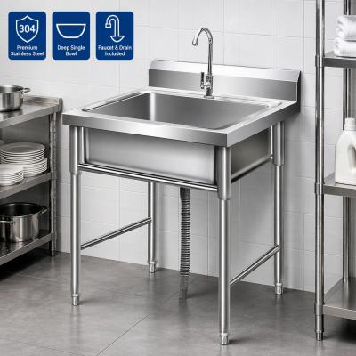 China 304 Stainless Steel Commercial Kitchen Sink with Deep Single Bowl Design and Adjustable Height Legs for sale