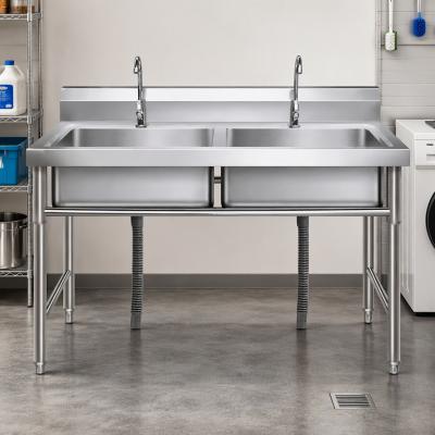China Freestanding Stainless Steel Commercial Kitchen Sink with Corrosion Resistance, Adjustable Height Legs, and 300 kg/㎡ Load Capacity for sale