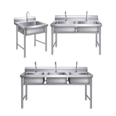 China Commercial Triple Compartment Stainless Steel Sink with Fire-Retardant Coating and Heavy-Duty Capacity for Food Service Industry for sale