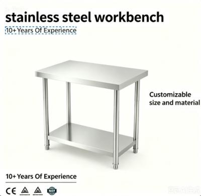 China Adjustable Height 304 Stainless Steel Worktable with Double-layer Design for Commercial Kitchens for sale