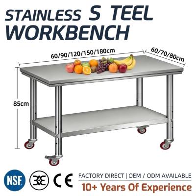 China Adjustable Height Stainless Steel Workbench with Corrosion Resistance and 500 kg/㎡ Load Capacity for Commercial Kitchens for sale