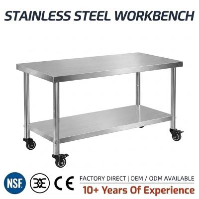 China 500kg Load Capacity 304 Stainless Steel Double-layer Commercial Work Table and Kitchen Worktable for sale