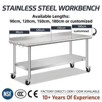China Durable 304 Stainless Steel Workbench with 500kg Load Capacity and Adjustable Height Legs for Commercial Kitchens for sale