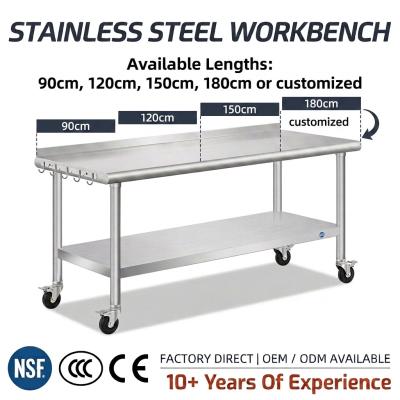 China Durable 304 Stainless Steel Workbench with 500kg Load Capacity and Adjustable Height Legs for Commercial Kitchens for sale