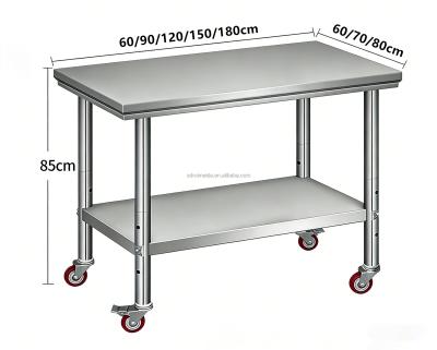 China Stainless Steel Workbench with Adjustable Height Legs and 300 kg/㎡ Load Capacity for Commercial Kitchens for sale