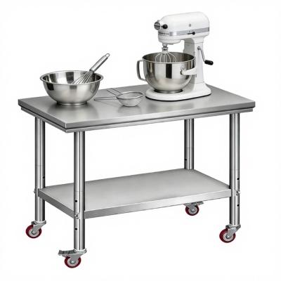 China Compact Stainless Steel 201/304 Worktable with 300 kg/㎡ Load Capacity and Adjustable Height Legs for Commercial Kitchens for sale