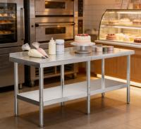 China 2-Tier Stainless Steel 201/304 Work Table with Corrosion Resistance and Adjustable Height Legs for Commercial Kitchens for sale