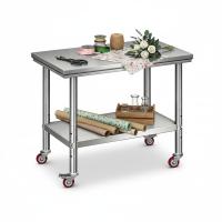 China Customizable Double-layer Stainless Steel 304 Workbench with Wheels for Commercial Kitchens for sale