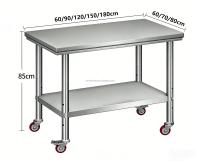 China Customizable Double-layer Stainless Steel 304 Workbench with Wheels for Commercial Kitchens for sale