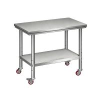China Customizable Double-layer Stainless Steel 304 Workbench with Wheels for Commercial Kitchens for sale