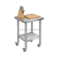 China Customizable Double-layer Stainless Steel 304 Workbench with Wheels for Commercial Kitchens for sale