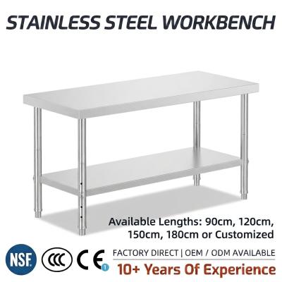 China Customizable 304 Stainless Steel Workbench with Adjustable Height Legs and 500 kg/㎡ Load Capacity for sale