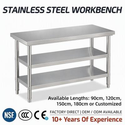 China Customizable Size Stainless Steel Workbench with 500 kg/㎡ Load Capacity and Polished Finish for Commercial Kitchens for sale