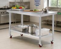 China Mobile Stainless Steel Work Table with Adjustable Height and Casters for Commercial Kitchens for sale