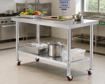 China Mobile Stainless Steel Work Table with Adjustable Height and Casters for Commercial Kitchens for sale
