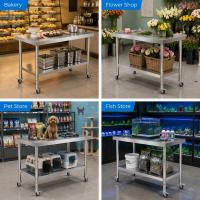 China Mobile Stainless Steel Work Table with Adjustable Height and Casters for Commercial Kitchens for sale