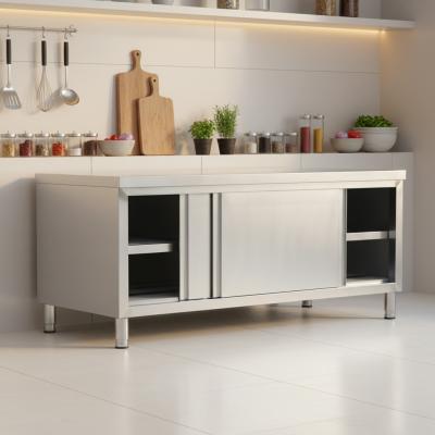 China Customized Stainless Steel Workbench with 500 kg/㎡ Load Capacity and Sliding Door Design for Commercial Kitchens for sale