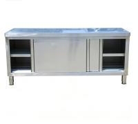 China 500kg Load Capacity 201/304 Stainless Steel Workbench with Sliding Door Design for Commercial Kitchen Storage for sale